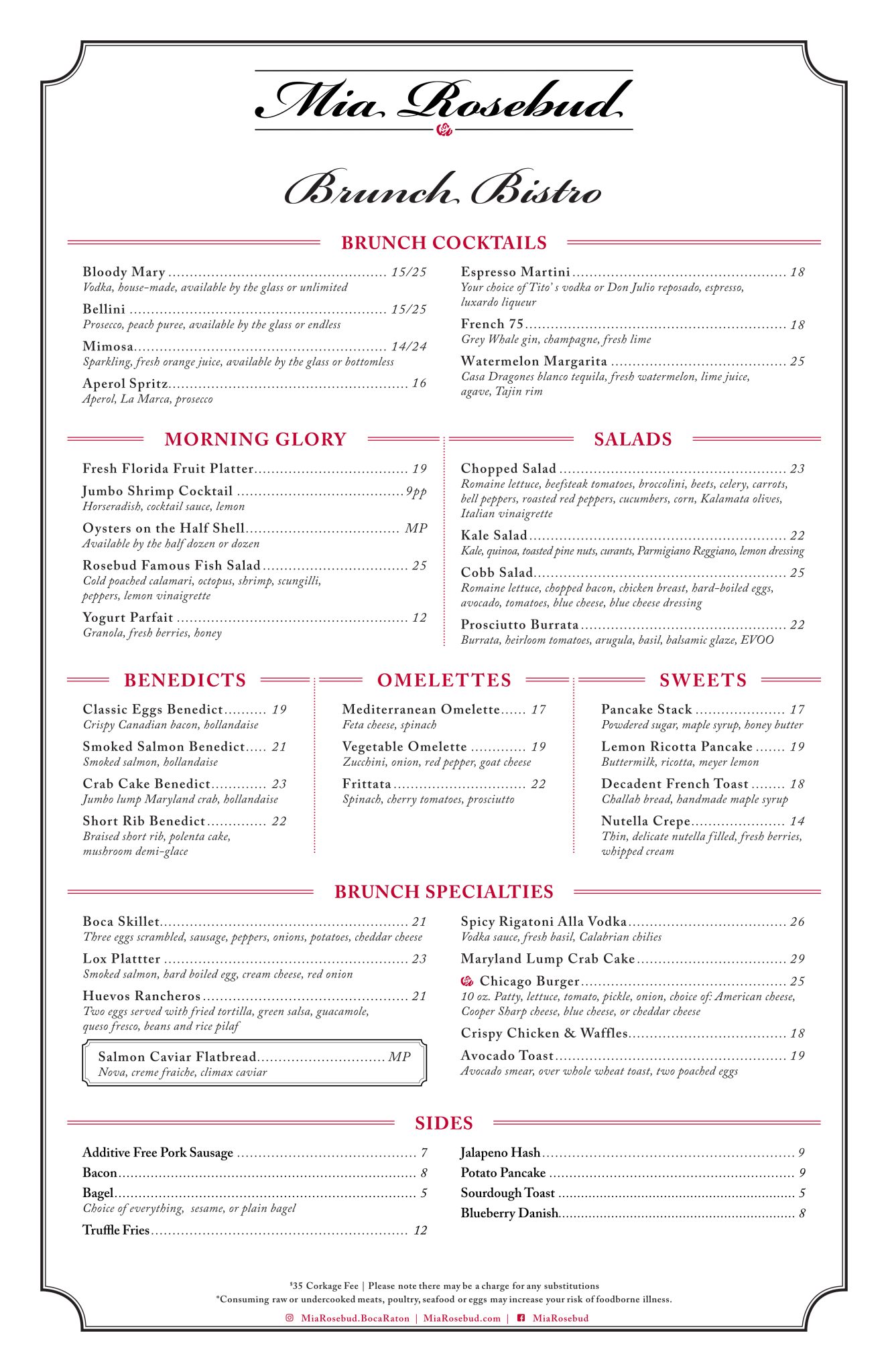 Menu • Mia Rosebud Italian Restaurant, Boca Raton